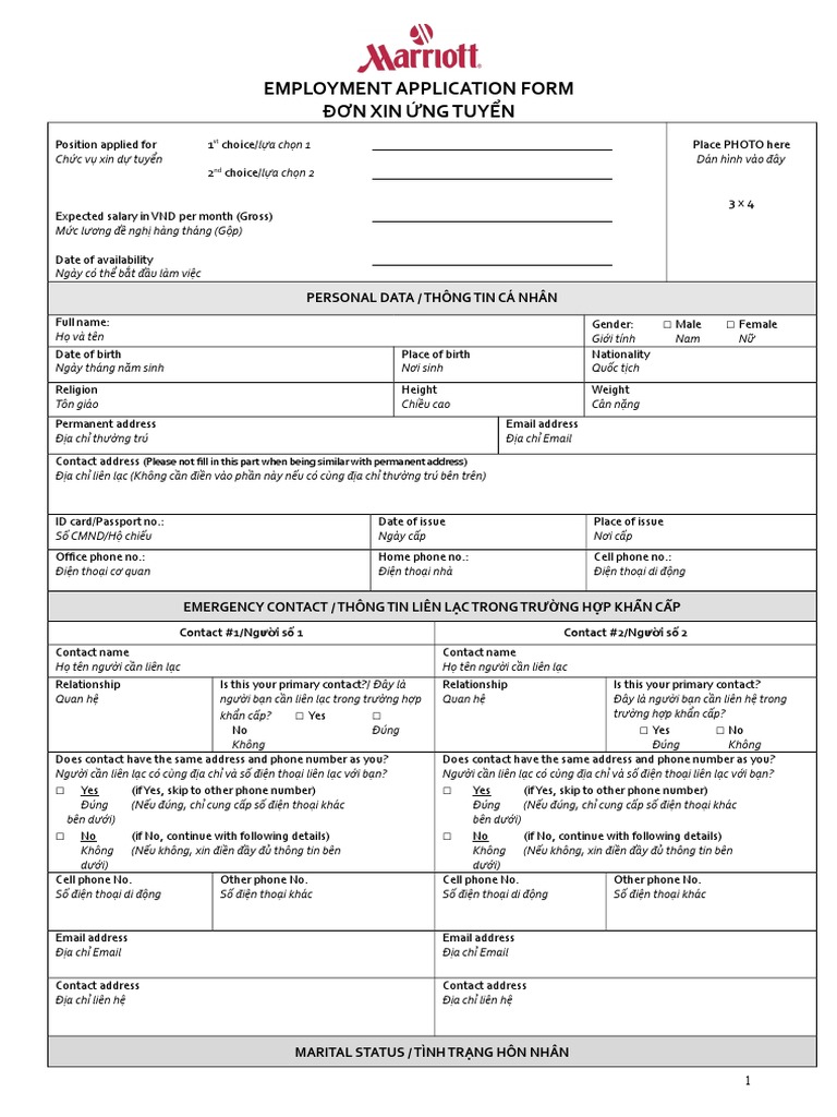 Application Form MARRIOTT