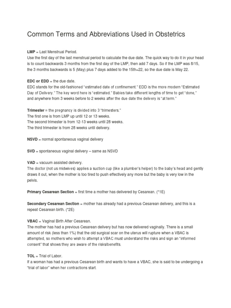 Obstetric Terms for Expectant Parents | PDF | Pregnancy | Obstetrics