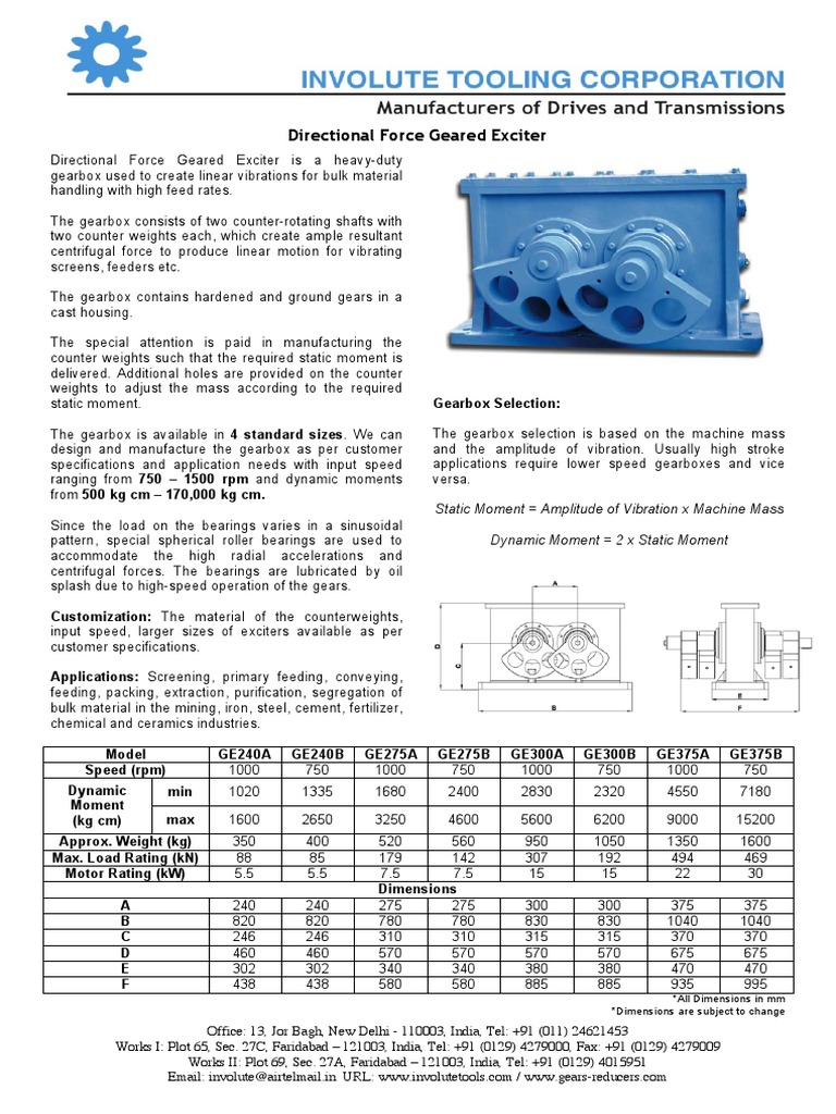 Geared Exciter PDF | PDF | Transmission (Mechanics) | Bearing (Mechanical)