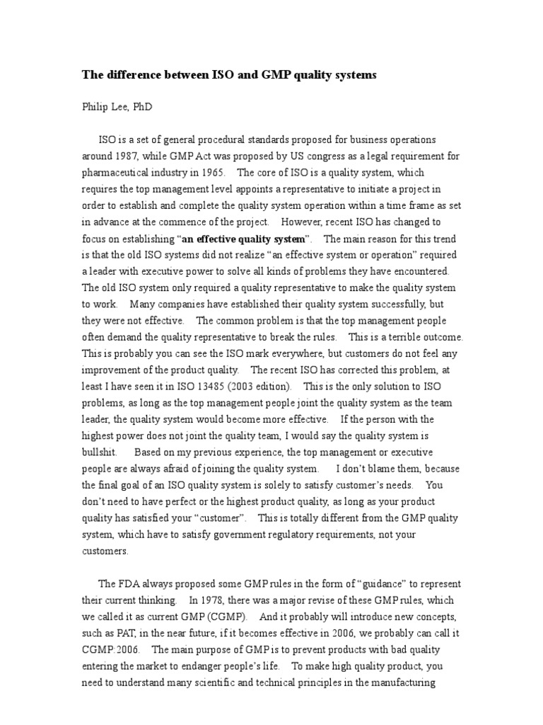 ISO vs. GMP: Key Differences | PDF | Quality Management System | Health ...