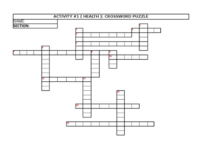 Section:: Activity #1 (Health) : Crossword Puzzle | PDF