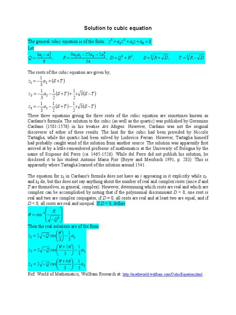 Deriving Cardano's Formula: A Historical Account of the Solutions to the Cubic and Quartic ...