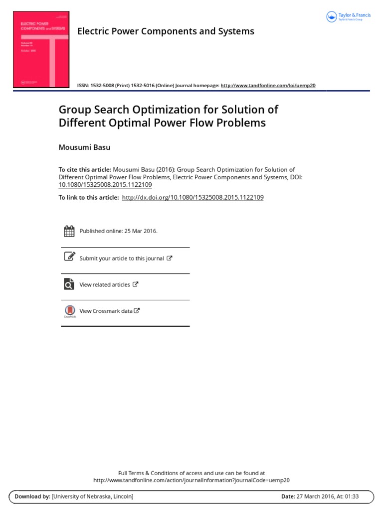 Group Search Optimization For Solution of Different Optimal Power Flow ...