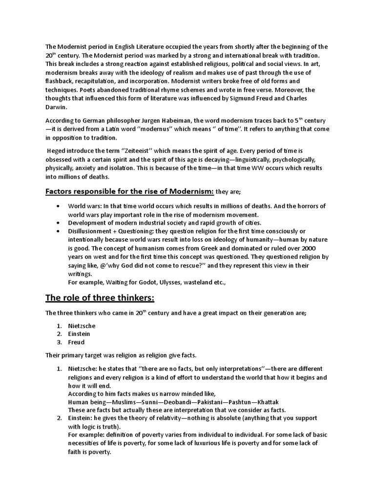 The Role of Three Thinkers | PDF | Literary Modernism | Modernism