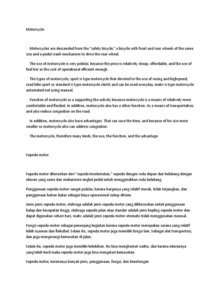 Motorcycle Report Text | PDF