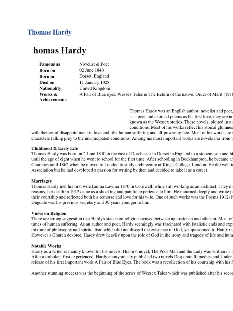 Authors of English Literature | PDF | Thomas Hardy | Jane Austen