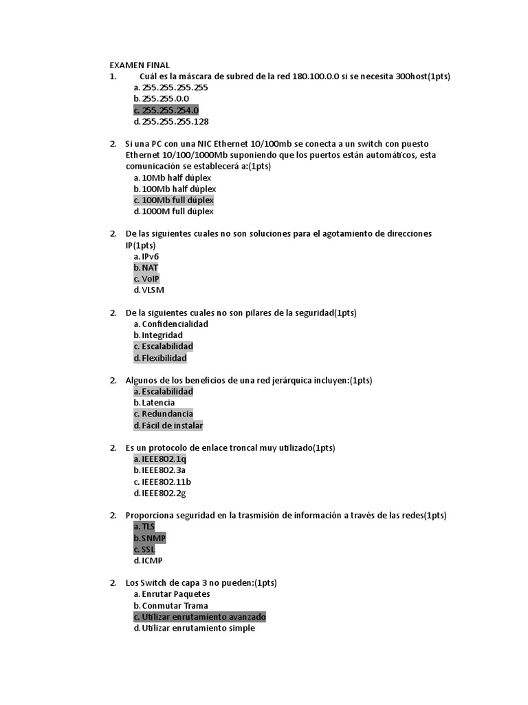 Examen Final de Telematica Incompleto | PDF | Conmutador de red | Dirección IP