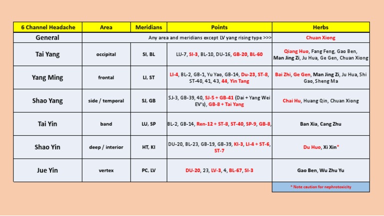 General Tai Yang: 6 Channel Headache Area Meridians Points Herbs | PDF