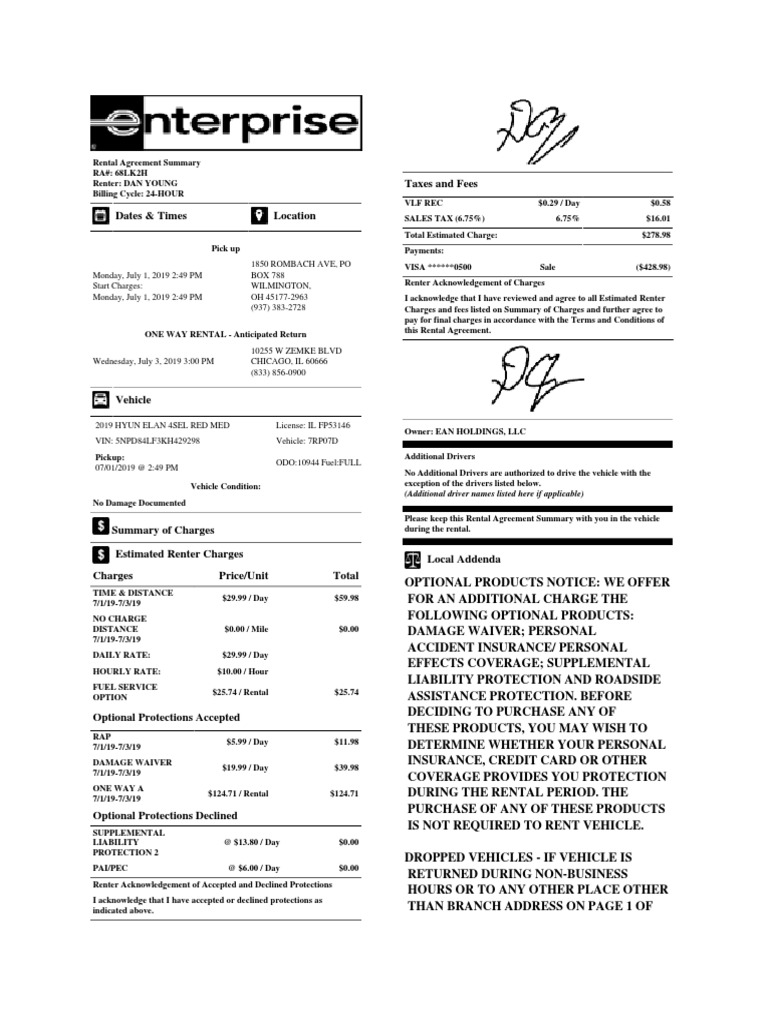 Enterprise Rental Agreement 68LK2H | PDF | Payments | Services (Economics)
