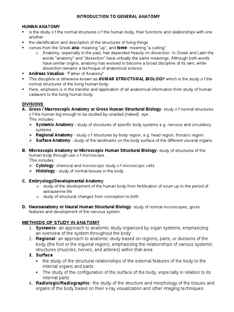 Methods of Study in Anatomy | PDF | Anatomical Terms Of Location | Anatomy
