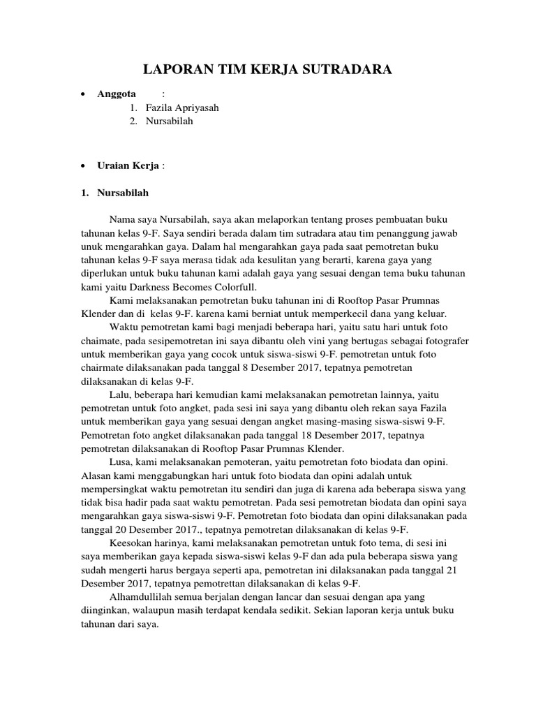 Laporan Tim Kerja Sutradara | PDF