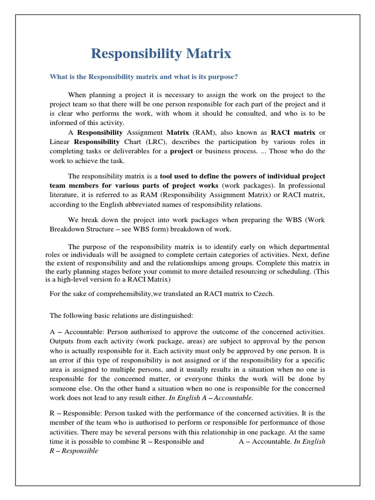 Responsiblity Matrix | PDF | Business | Cognition