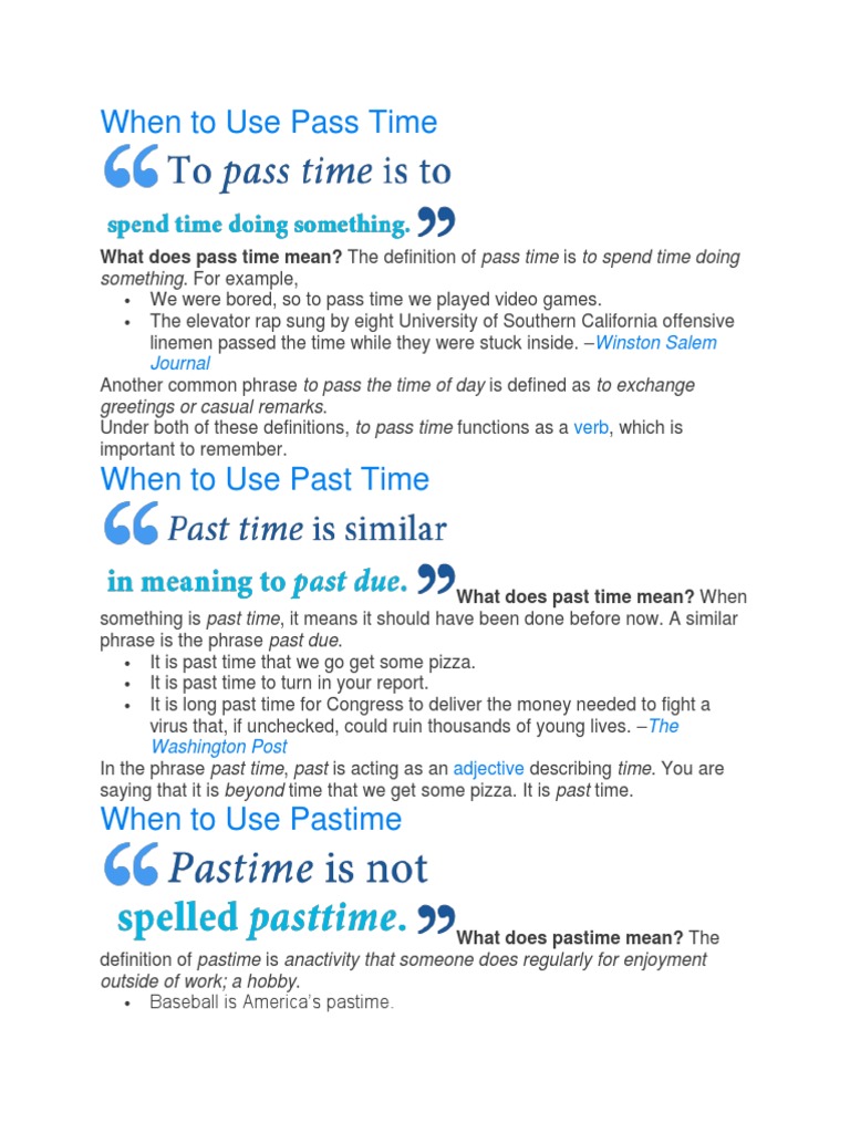 When To Use Pass Time: What Does Pass Time Mean? The Definition of Pass ...