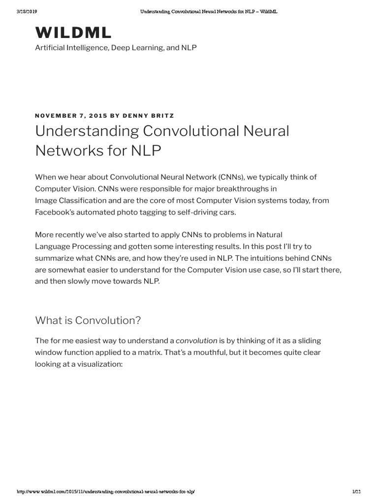 Understanding Convolutional Neural Networks For Nlp Wildml Pdf Artificial Neural Network