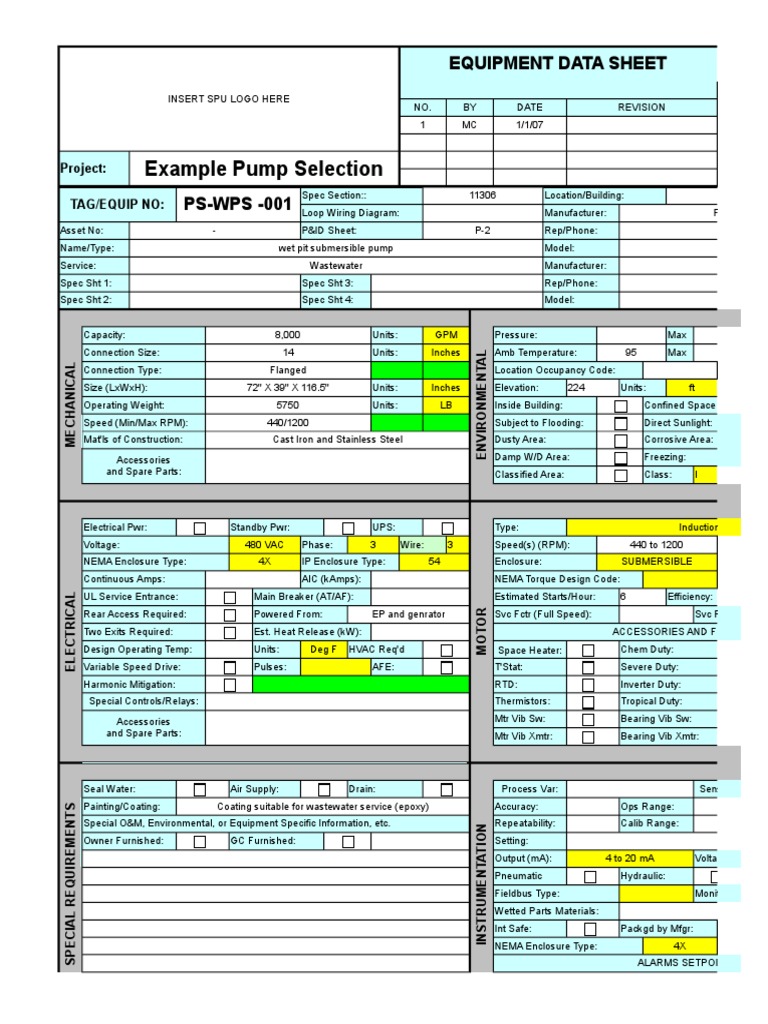 Wastewater Pump Equipment Data Sheet | PDF | Hvac | Electrical Engineering