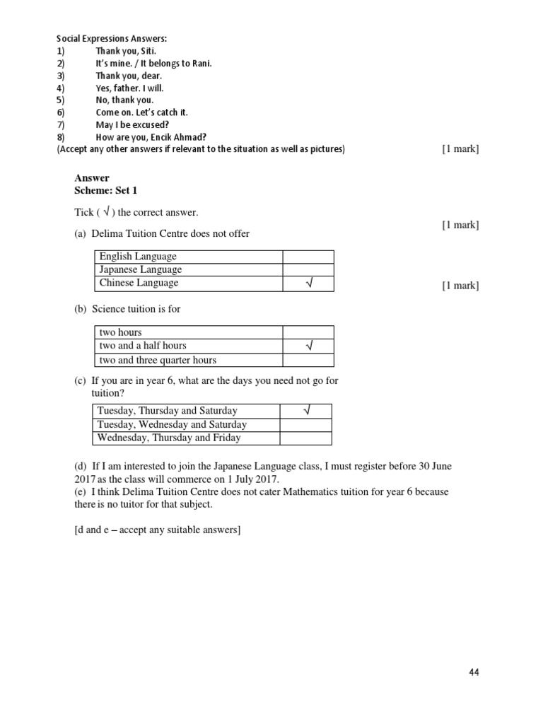 Answer Scheme: Set 1 | PDF