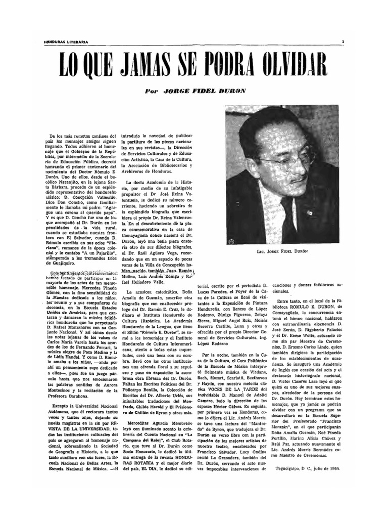 Rómulo Durón y la Literatura hondureña.pdf | Science | Ciencia y Tecnología