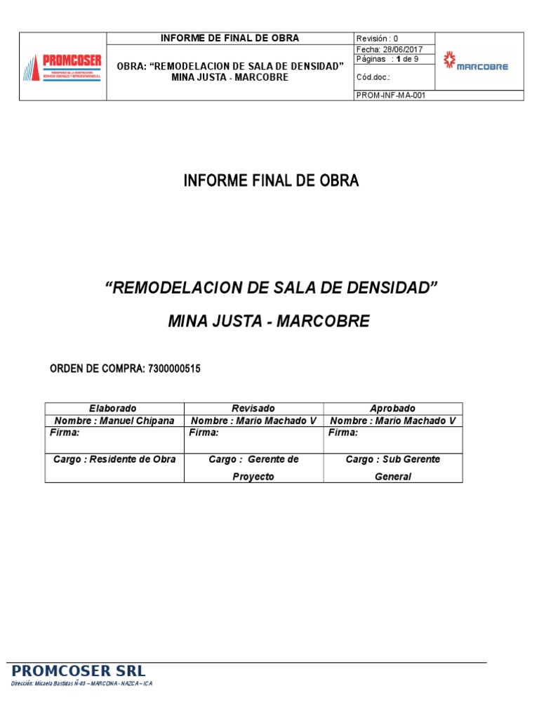 Informe Final: Remodelación Sala Densidad | PDF | Materiales ...