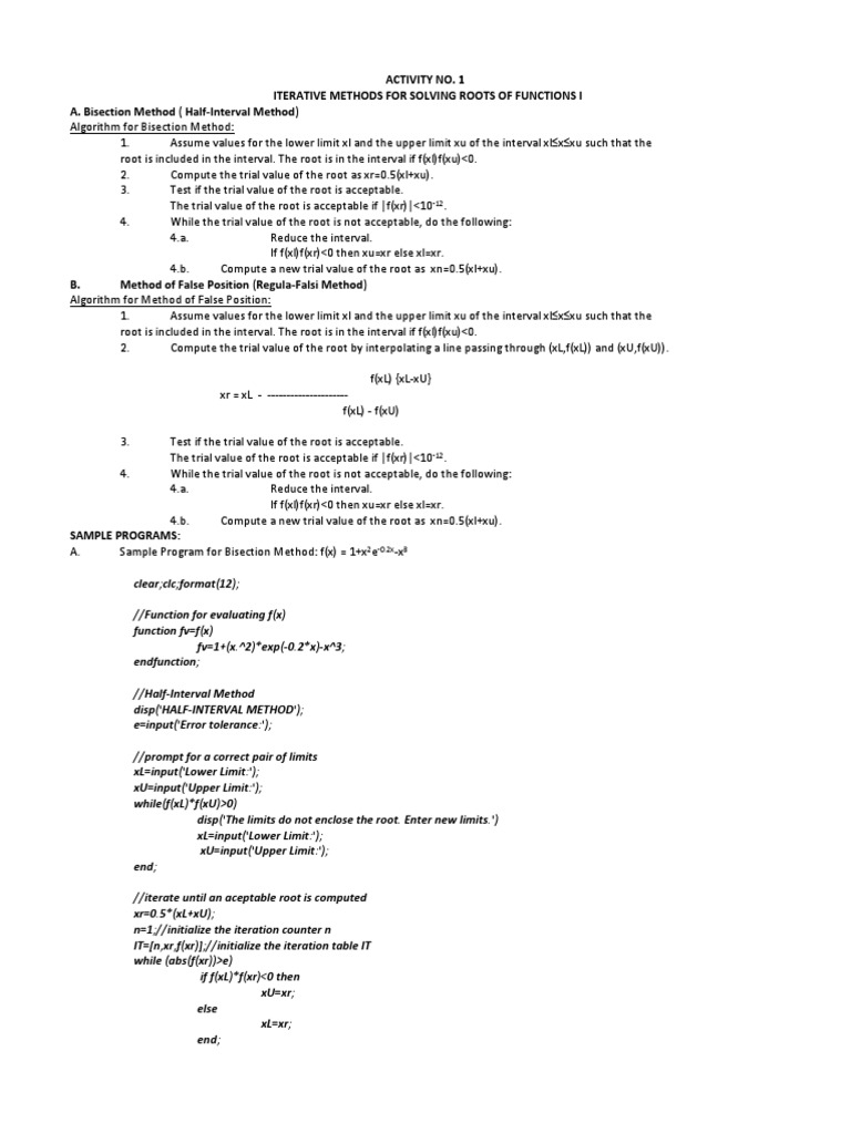 Activity No. 1 Iterative Methods For Solving Roots of Functions I A ...
