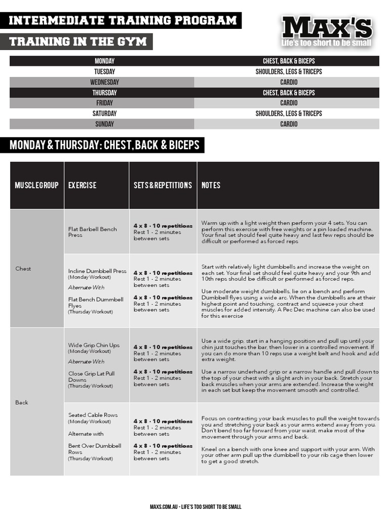 Intermediate Training Program Training in The Gym: Monday & Thursday ...