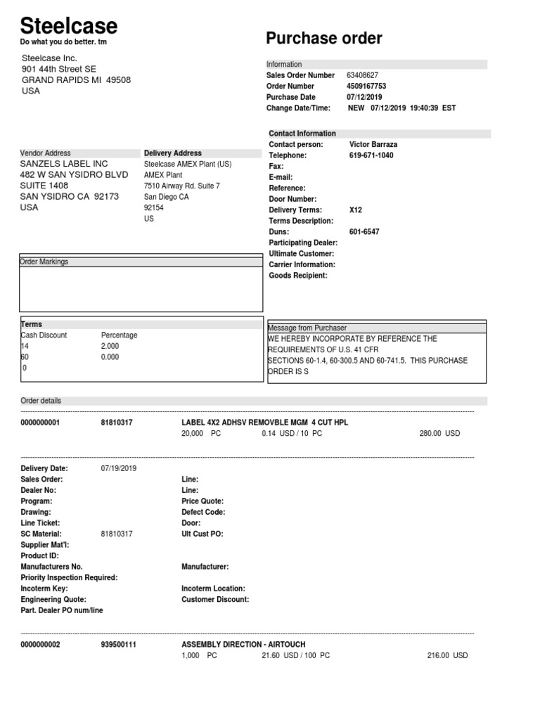 Steelcase: Purchase Order | PDF | Business