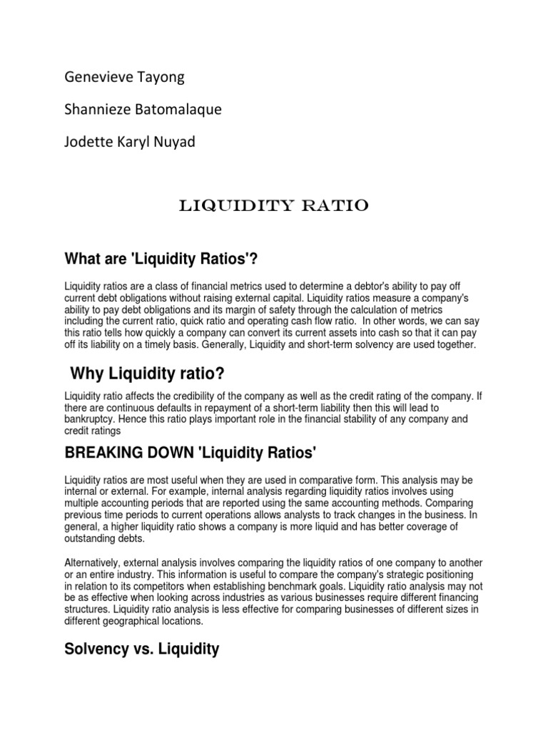 Liquidity Ratio | PDF | Market Liquidity | Debt