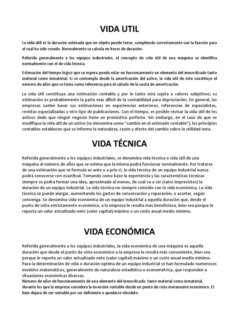 Vida Util Tecnicas de Diagnostico | PDF | Amortización (Negocio ...