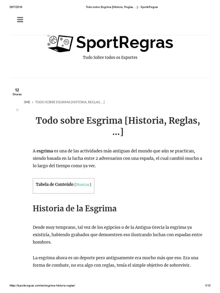 Todo Sobre Esgrima (Historia, Reglas, ... ) - SportsRegras | PDF ...