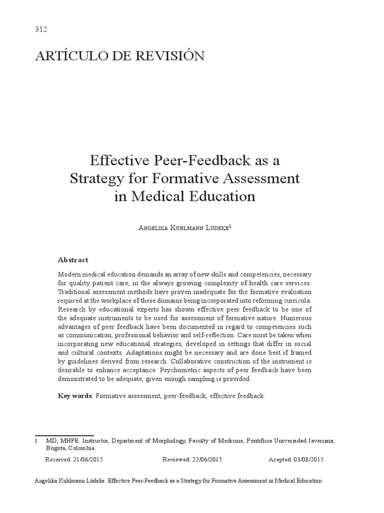 Effective Peer-Feedback As A Strategy For Formative Assessment in ...