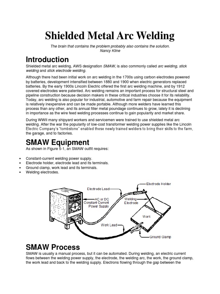 Overview of Shielded Metal Arc Welding | PDF | Welding | Construction