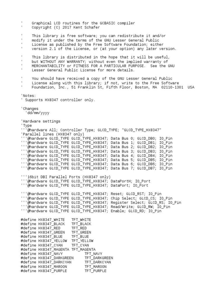 GLCD HX8347.h | Download Free PDF | Gnu | Free Software
