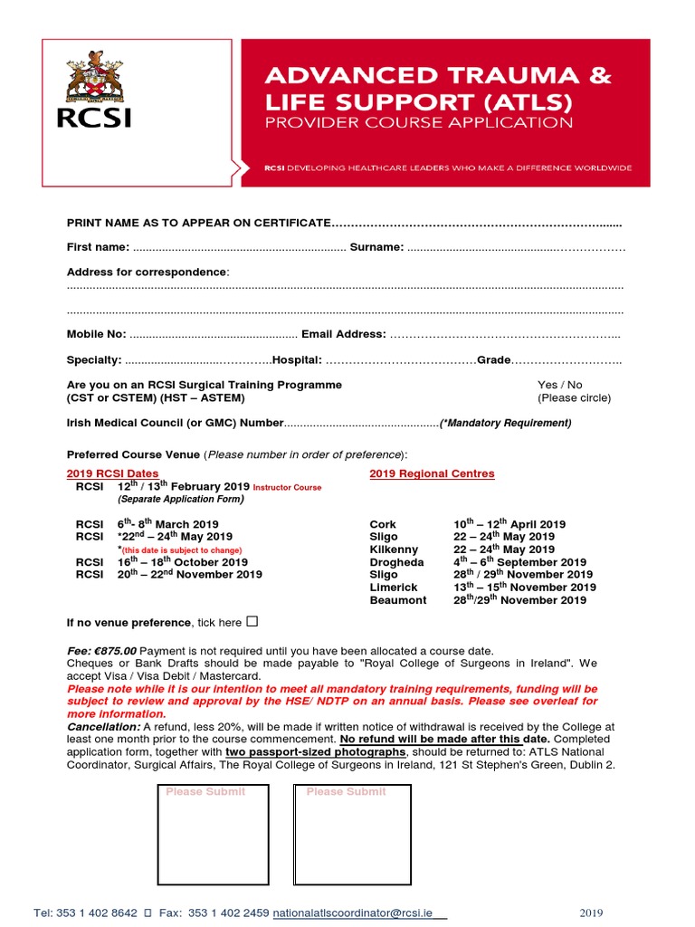 RCSI ATLS Course Application 2019 | PDF | Health Care | Service Industries