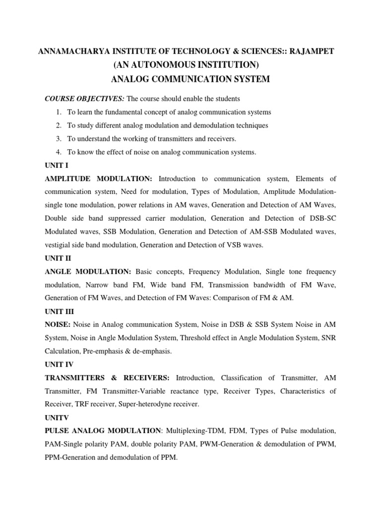 Acs Syllabus Final 1 Pdf Modulation Frequency Modulation