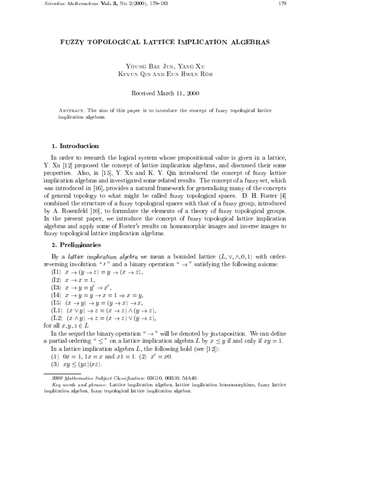Fuzzy Topological Lattice Implication Algebras | PDF | Continuous Function | Fuzzy Logic