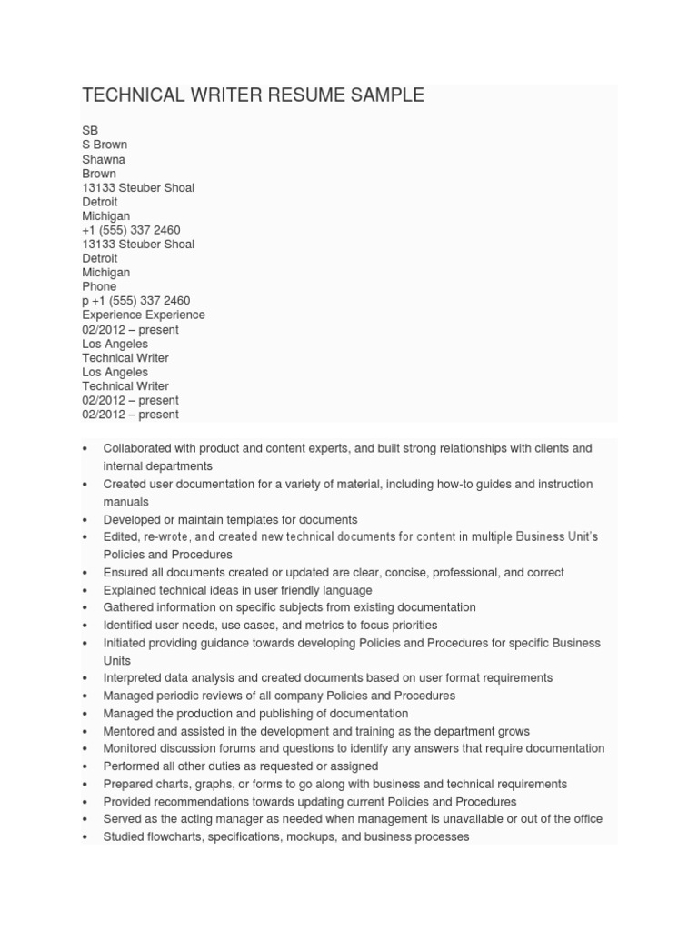 Technical Writer Resume Sample | PDF | Documentation | Specification ...