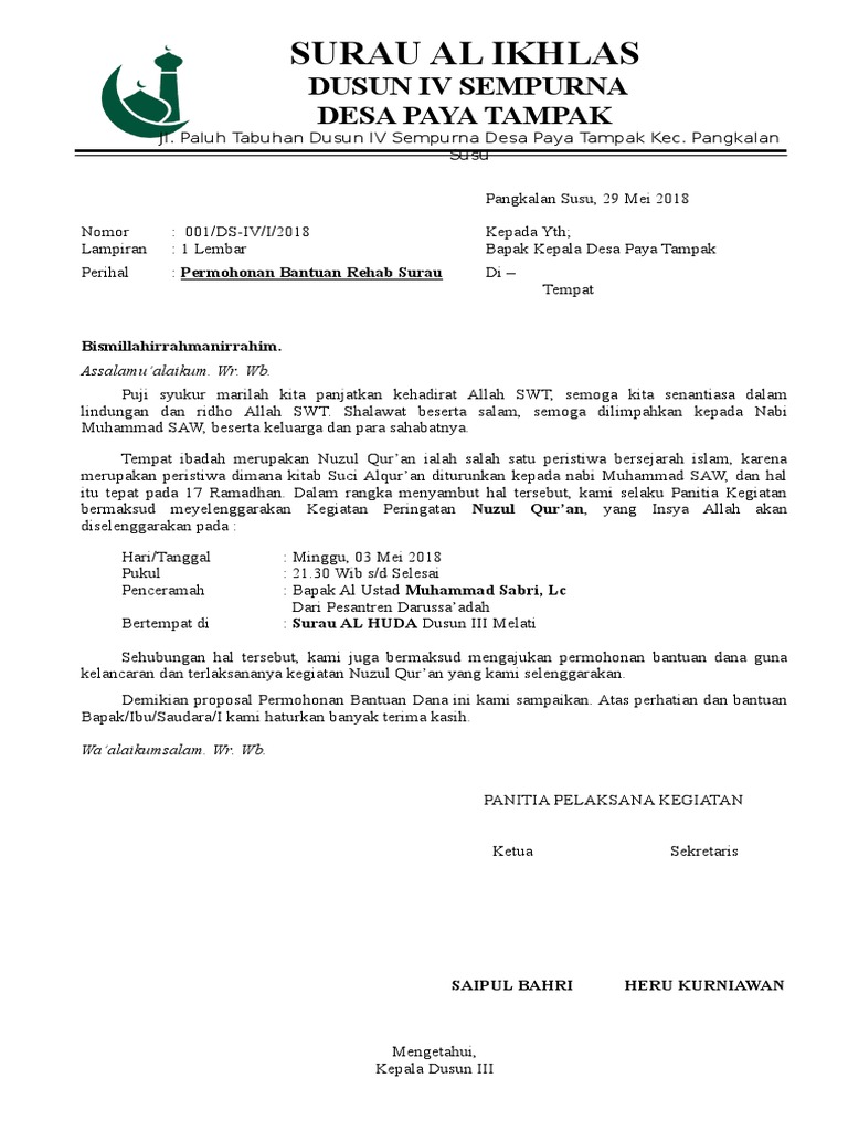 Proposal Bantuan Rehab Surau | PDF