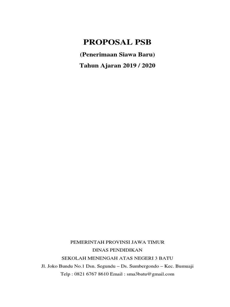 Proposal PSB: (Penerimaan Siawa Baru) Tahun Ajaran 2019 / 2020 | PDF