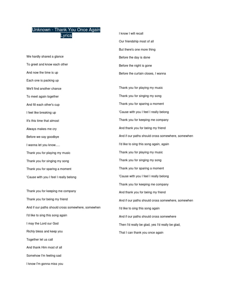 Unknown - Thank You Once Again Lyrics | PDF