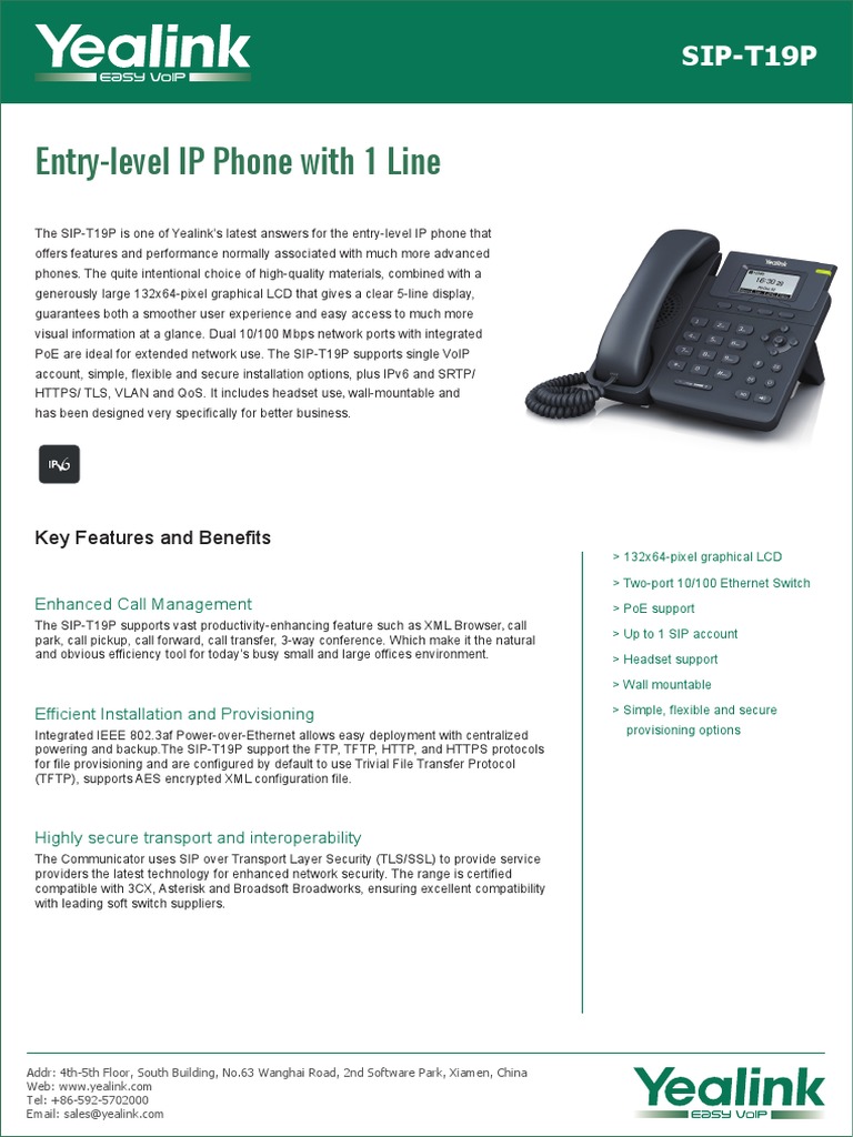 Yealink SIP T19P Datasheet | PDF | Session Initiation Protocol ...