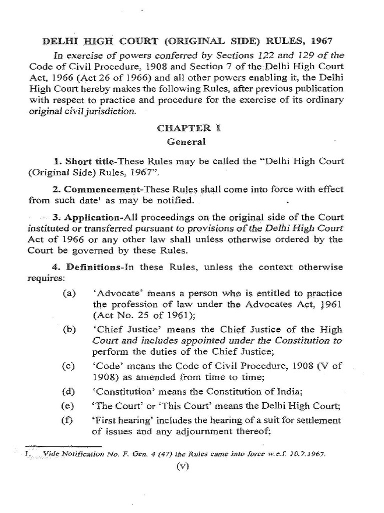 DELHI HIGH COURT (Original Side) Rules, 1967 PDF | PDF | Lawsuit ...