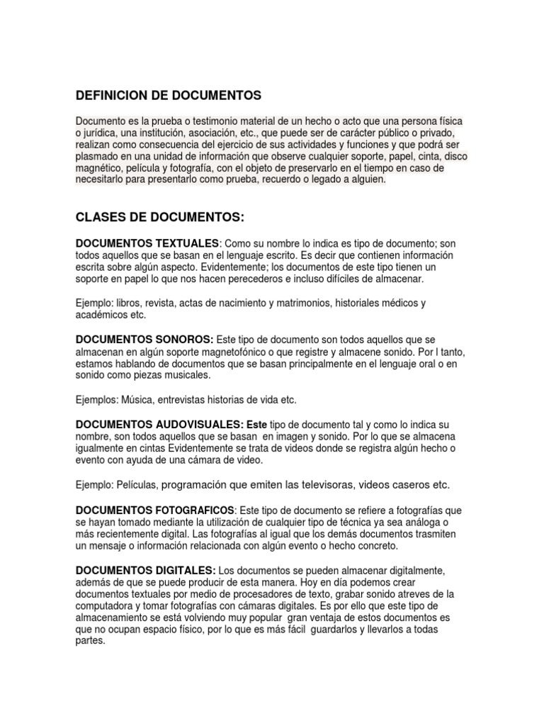 Clases de Documentos | PDF | Documento | Información