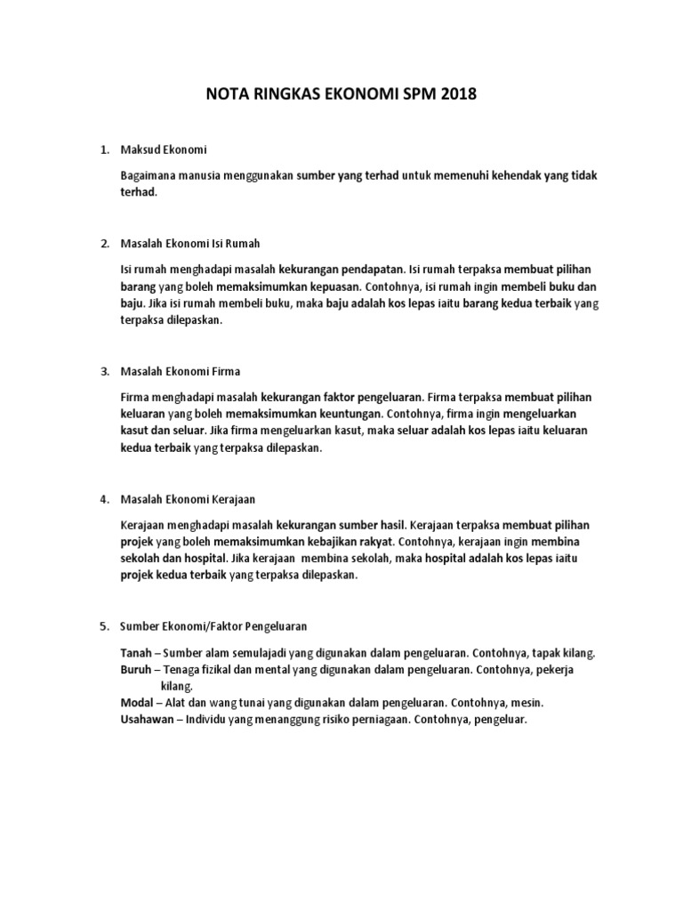 Nota Ringkas SPM Ekonomi | PDF