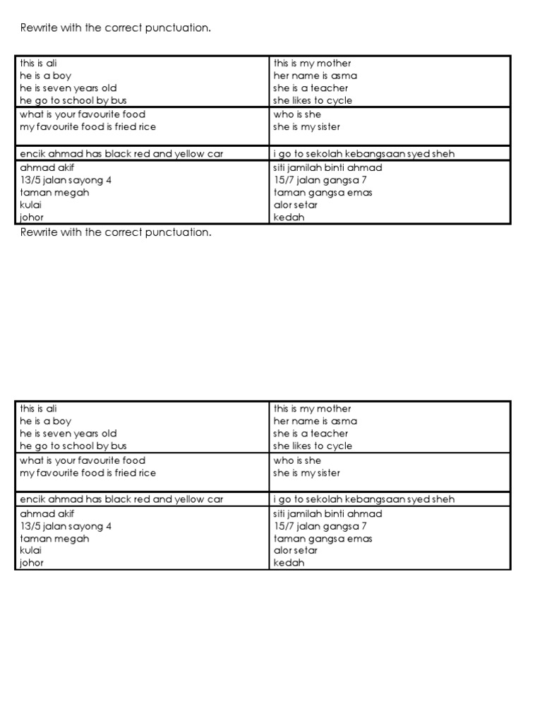 Rewrite With The Correct Punctuation | PDF