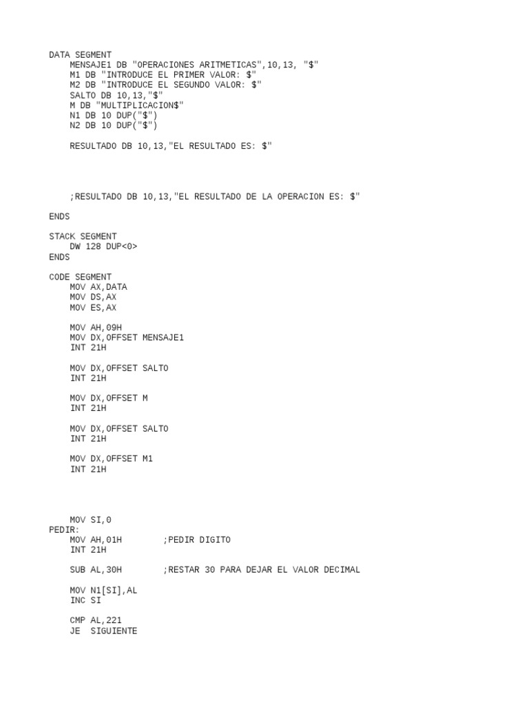 Multiplicacion En Emu8086 Pdf Informática Y Tecnología De La