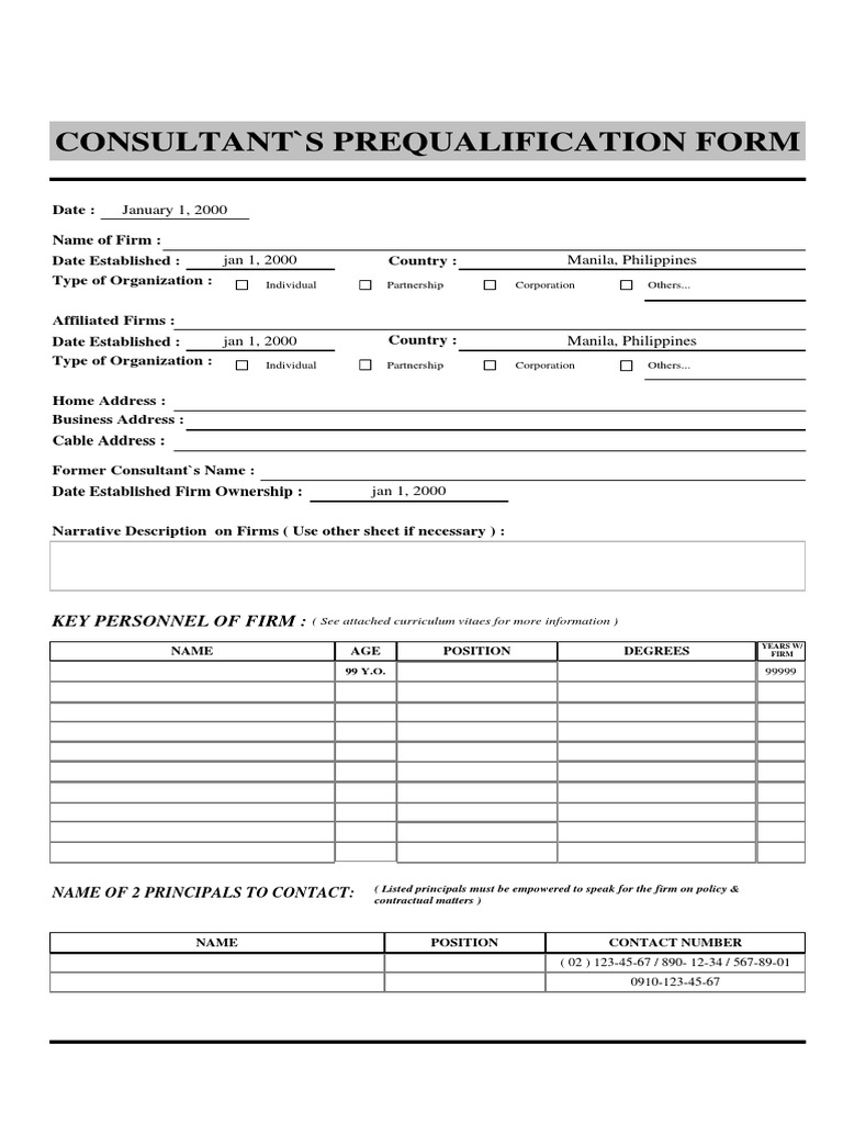 Consultant'S Prequalification Form: January 1, 2000 | PDF | Consultant ...
