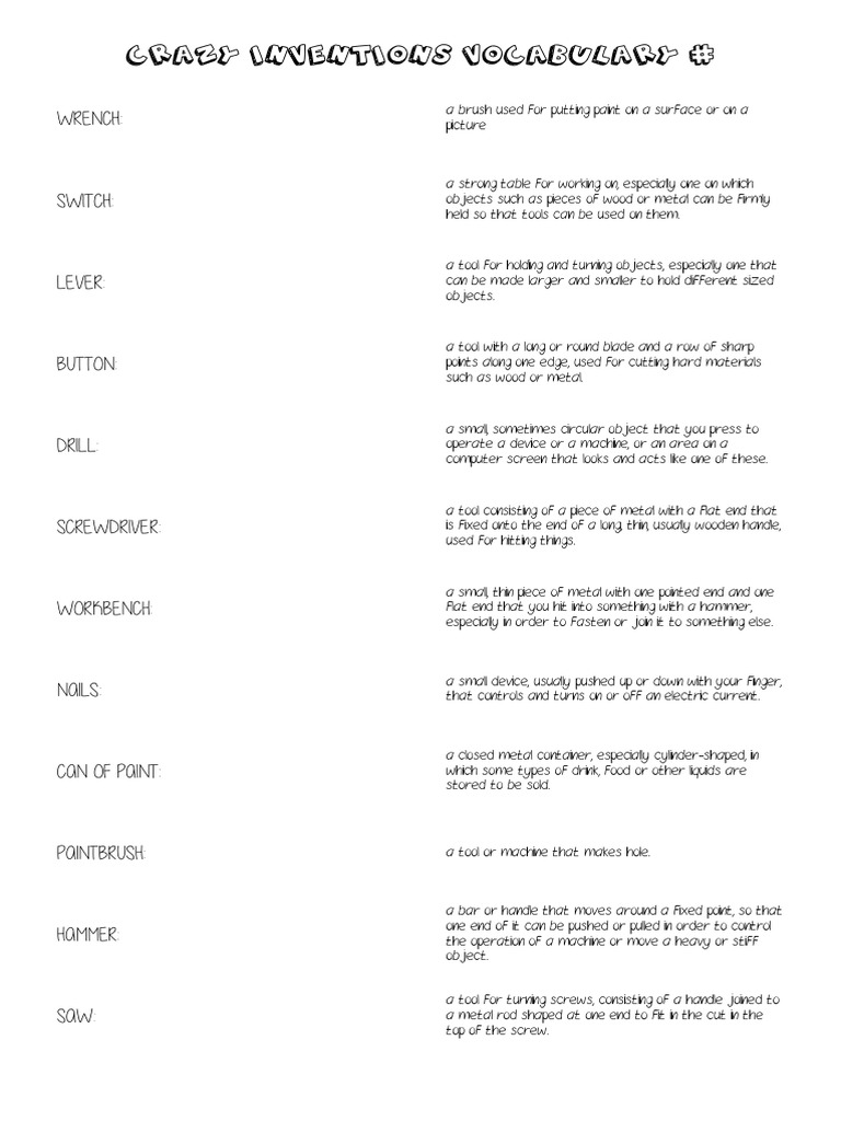 Crazy Inventions Vocabulary | PDF