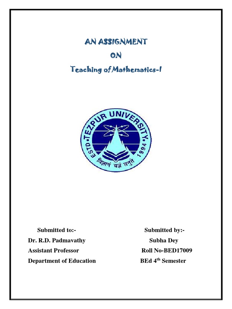 An Assignment ON Teaching of Mathematics-I | PDF | Test (Assessment ...