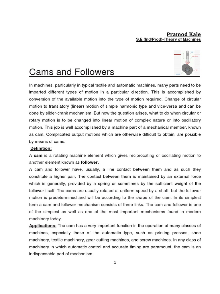 Cam and Follower Mechanism Overview | PDF | Acceleration | Velocity