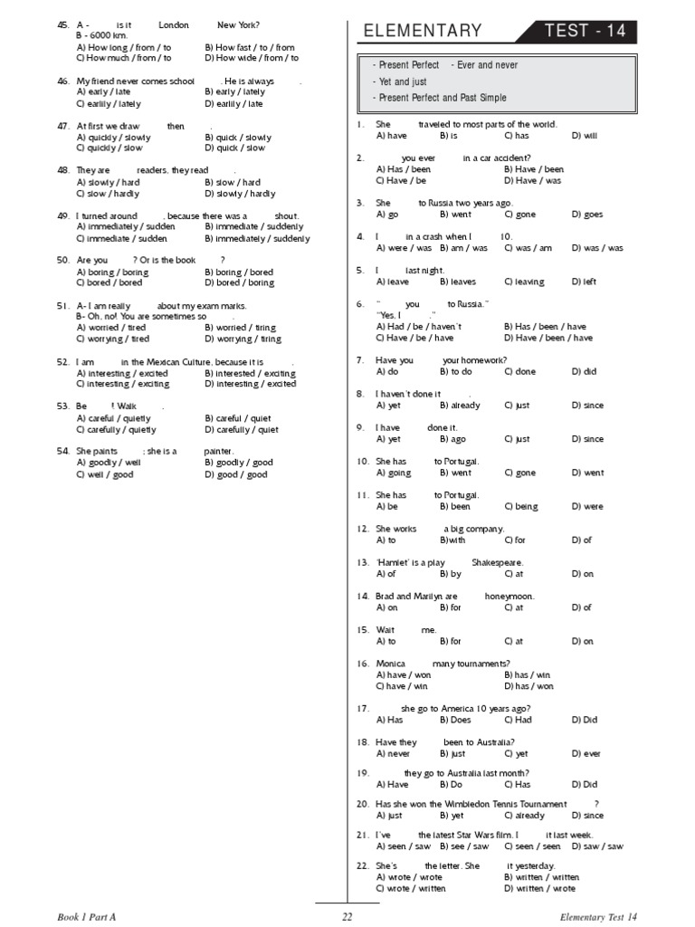 Elementary English Grammar Test | PDF