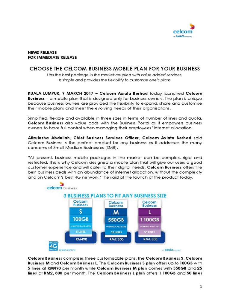 Celcom News Release Choose The Celcom Business Mobile Plan For Your ...